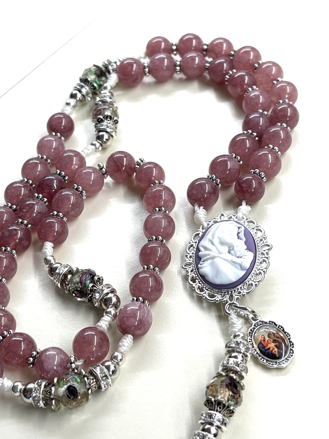 Handmade Rosary Catholic Gift Purple Rosary Cameo Rosary, 10mm Rosary ...