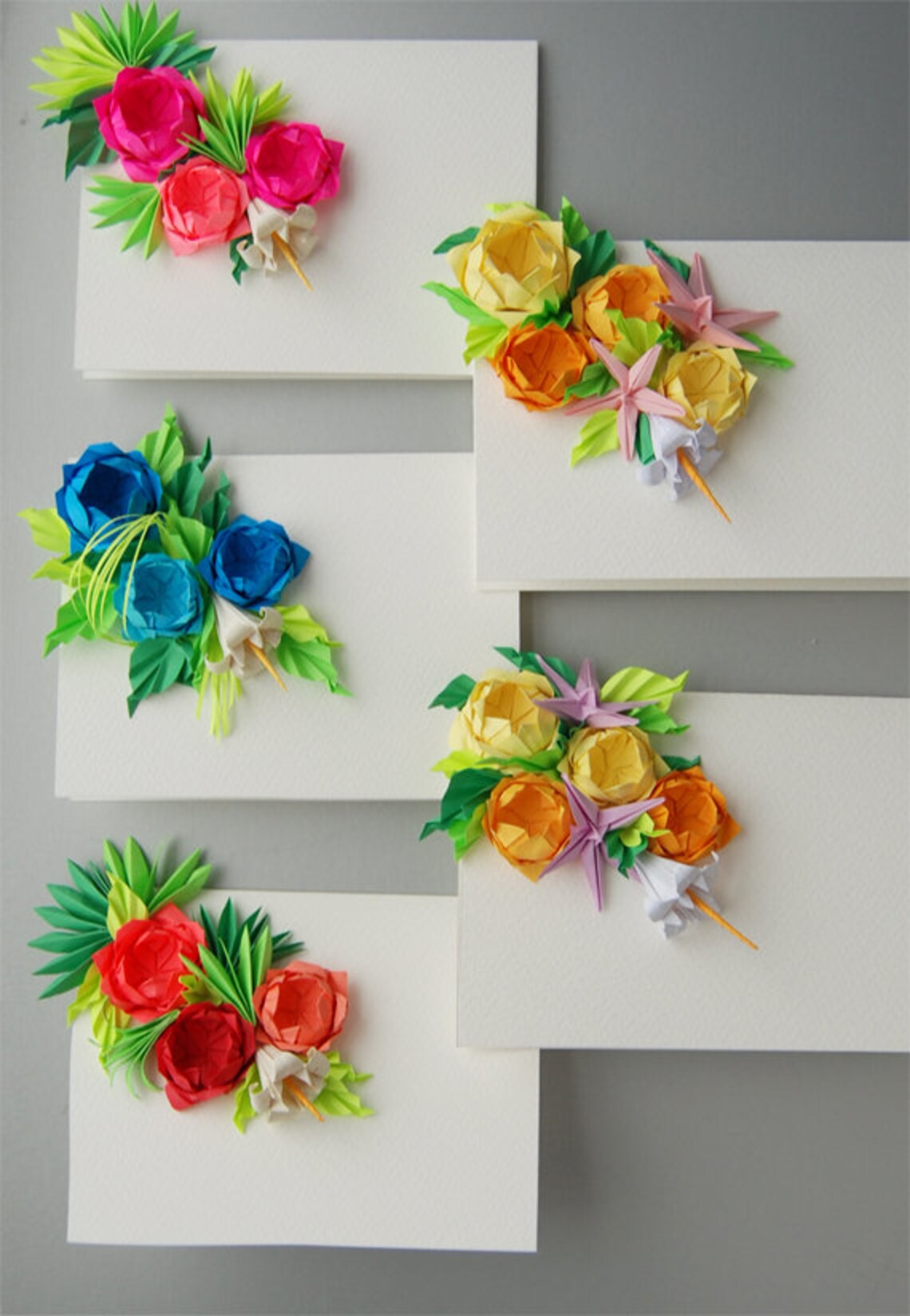 Roses Origami Greeting Cards: Set of 5, Mother's Day Cards, Easter ...