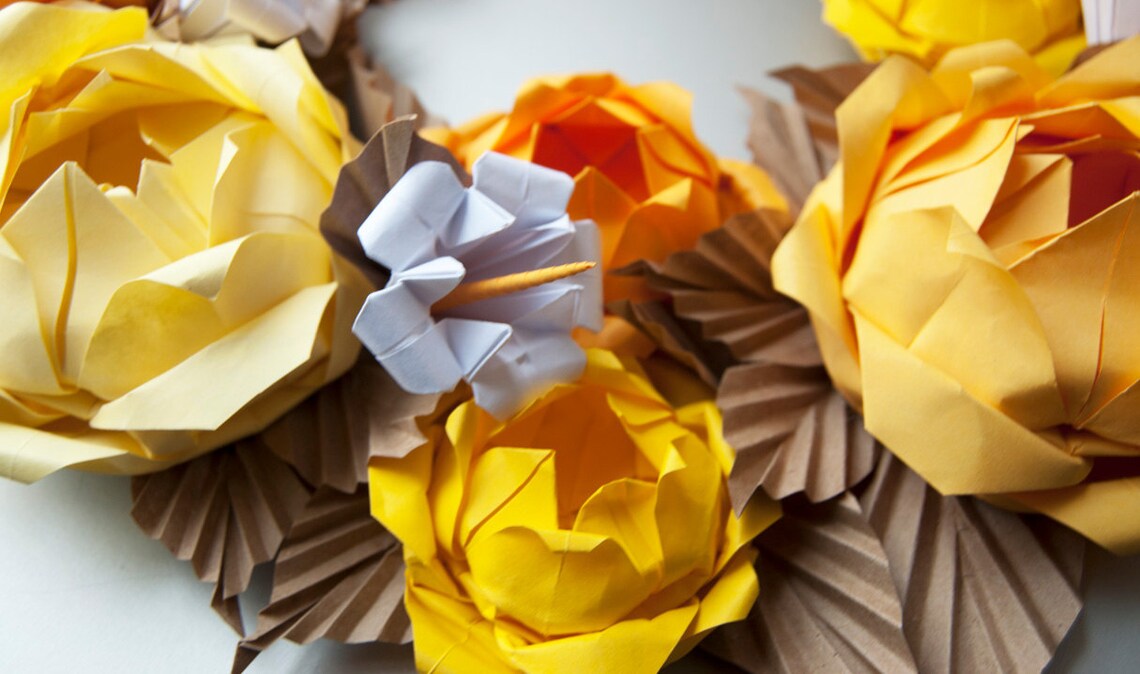 Yellow Rose Origami Paper Wreath Thanksgiving Holiday Fall - Etsy