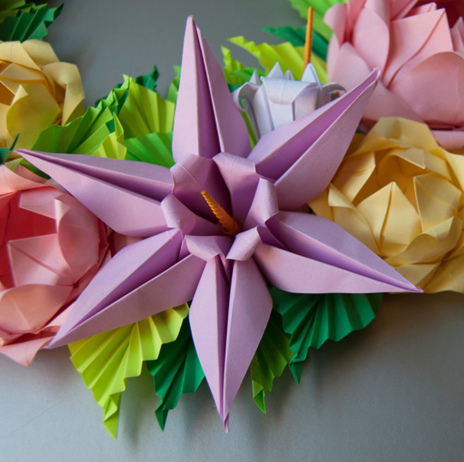 Valentine's Day Wreath Baby Pink and Yellow Rose Origami | Etsy