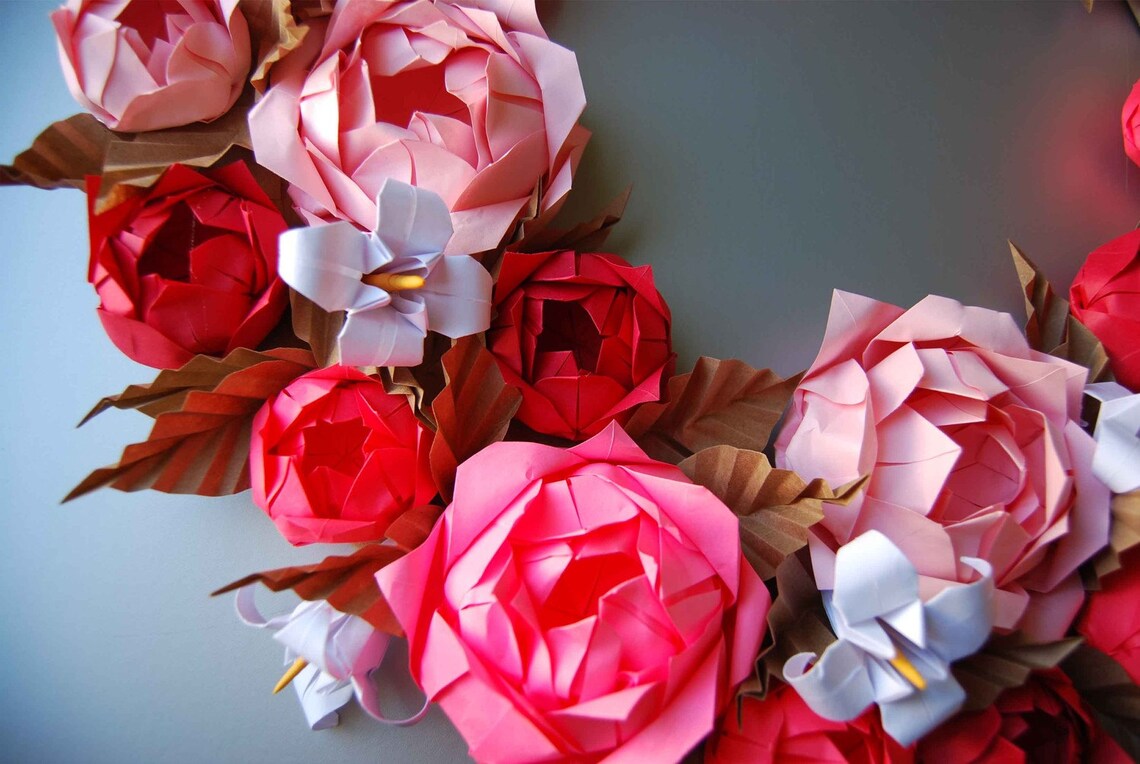 Valentine's Day Wreath Pink Rose Origami Paper Wreath - Etsy