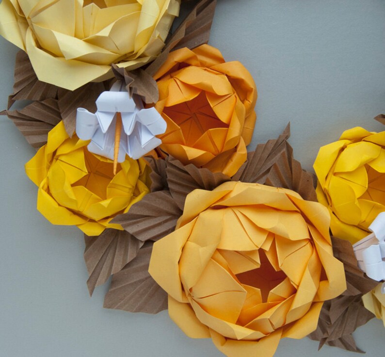 Yellow Rose Origami Paper Wreath Thanksgiving Holiday Fall - Etsy
