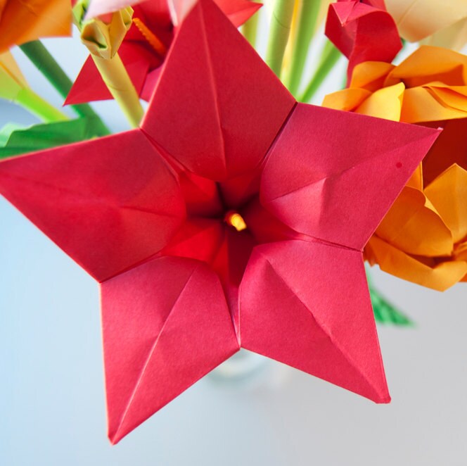 Pink Red Yellow Assorted Origami Flowers, Mother's Day Floral Bouquet ...