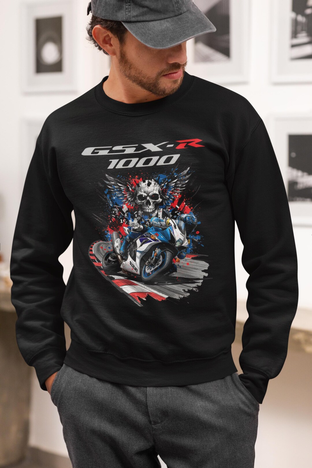 Suzuki GSX-R1000 Sweatshirt, Skull Racing Legend Biker Gift, for Men ...
