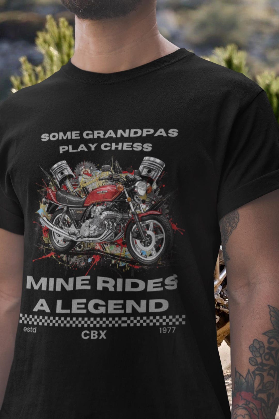 Biker Grandpa Gift, Honda CBX T Shirt, Some Grandpas Play Chess Mine ...