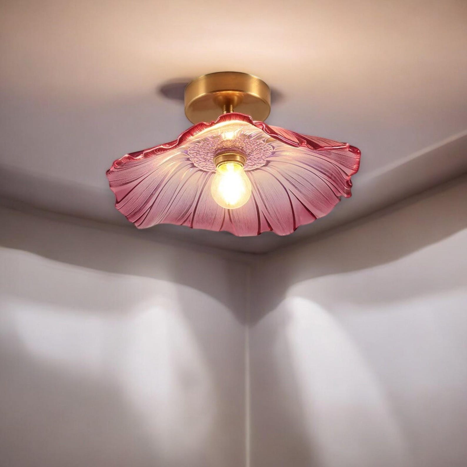 Vintage Floral Glass Ceiling Light – Retro Pendant Lamp for Kitchen ...