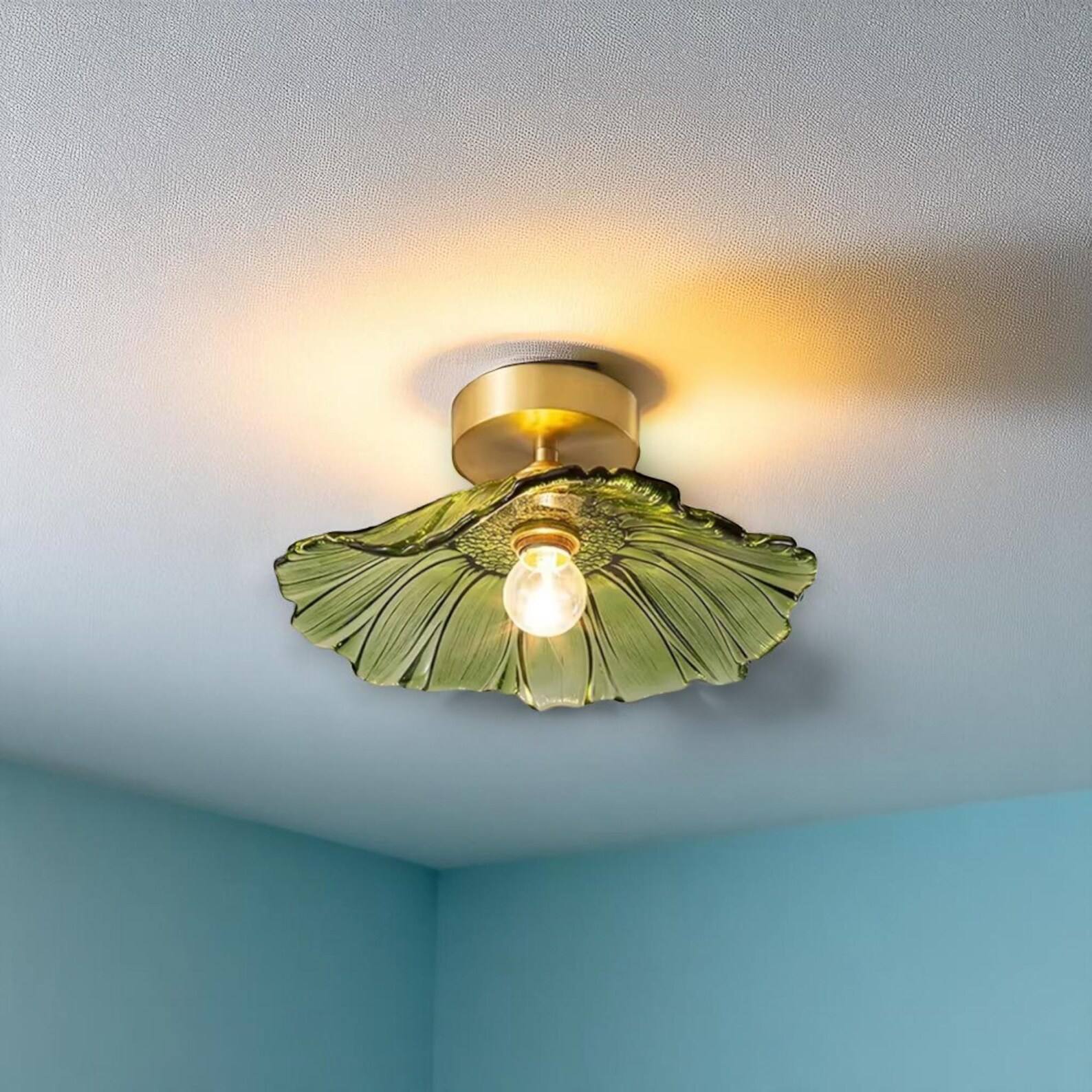 Vintage Floral Glass Ceiling Light – Retro Pendant Lamp for Kitchen ...