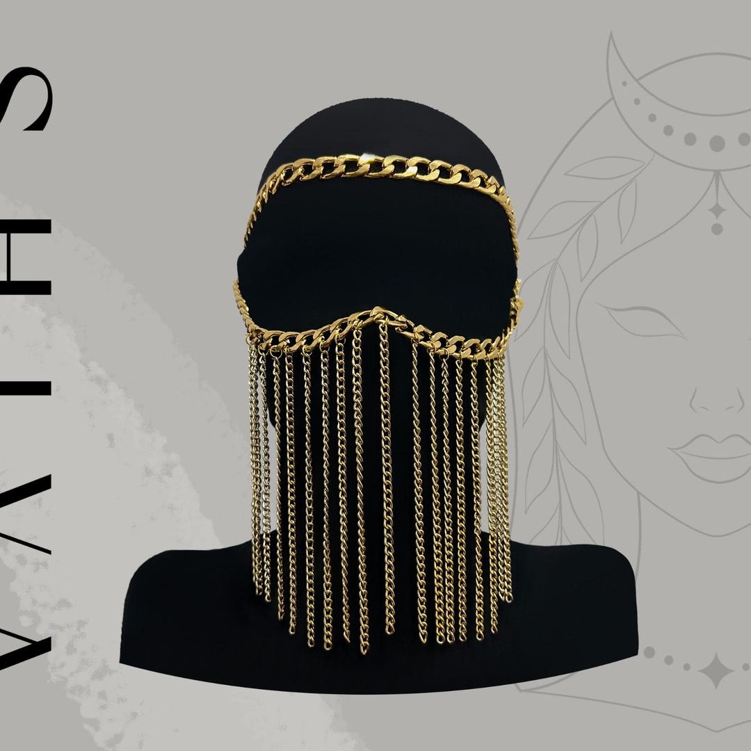 Gold Face Chain Mask Arabic Inspired Stainless Steel Hesdpiece ...