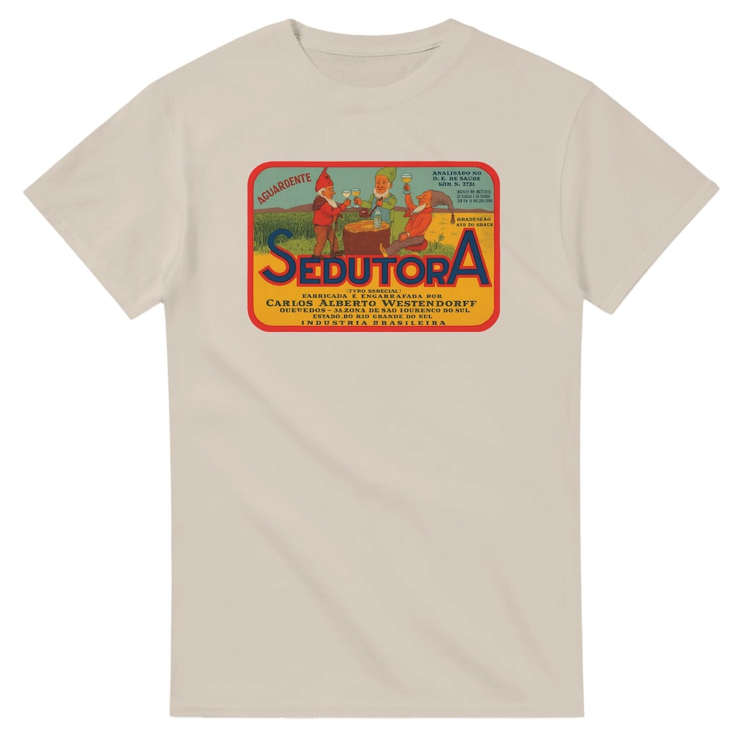 Sedutora Vintage Cachaça Label T-shirt – Brazilian Retro Gnome Design ...