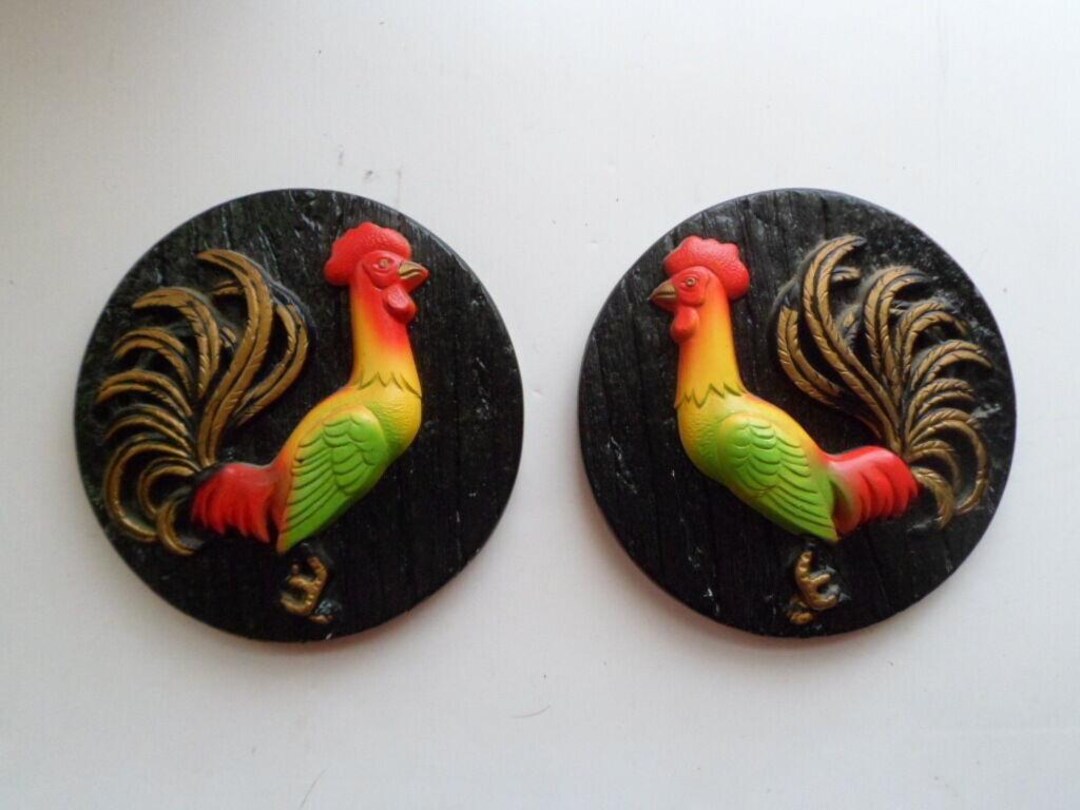 1977 Miller Studio Set of Chalkware Roosters - Etsy