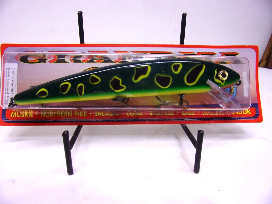NOS Grandma Lure 7 1/2" Dark Leopard Frog Walleye Muskie Salmon Cuda ...