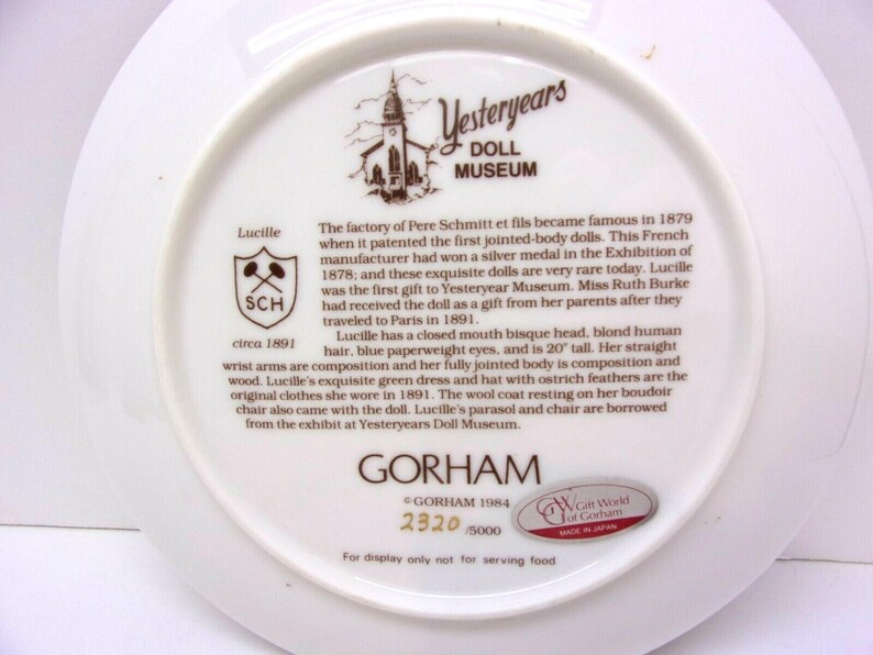 1984 Gorham Yesteryears Doll Museum Lucille Collector Plate - Etsy