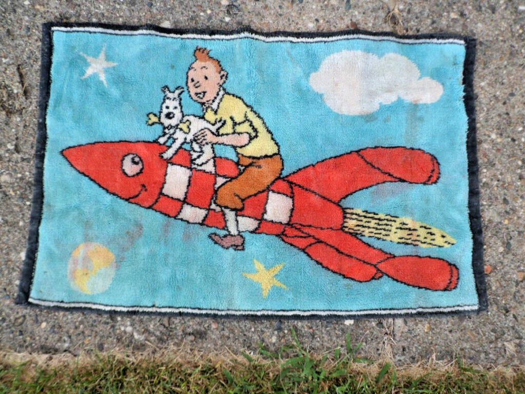 Rare 1950s Tintin and Snowy Bedroom Rug / Wall Hanging Headed to the ...