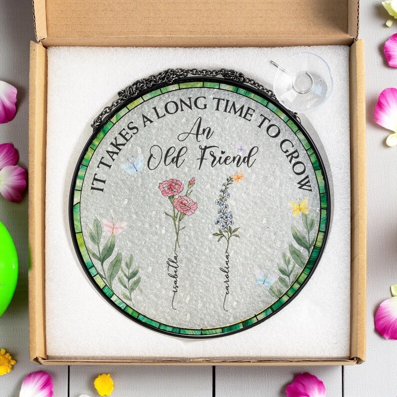Personalized Old Friend Birth Flower Suncatcher: Friendship Gift ...