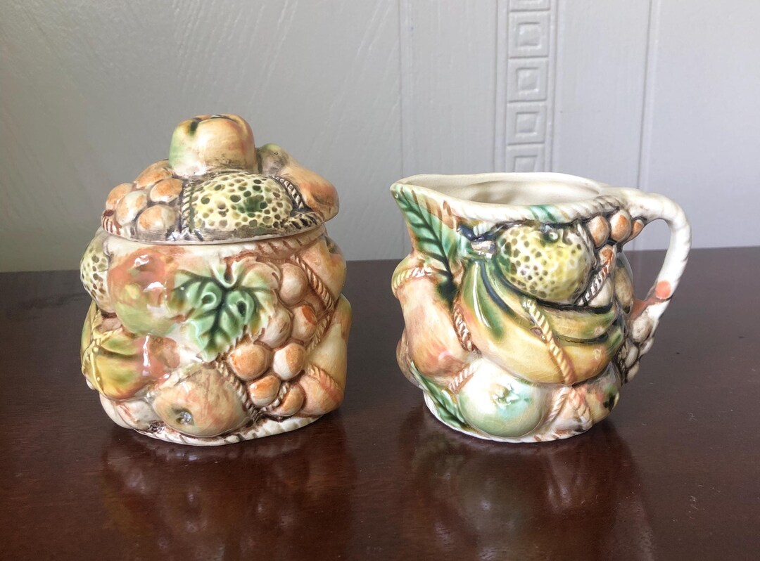 Vintage Tilso Japan Majolica Style Fruit Motif Creamer & Sugar Set ...