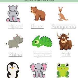 For Children, Trace Animal Names Worksheets - Etsy