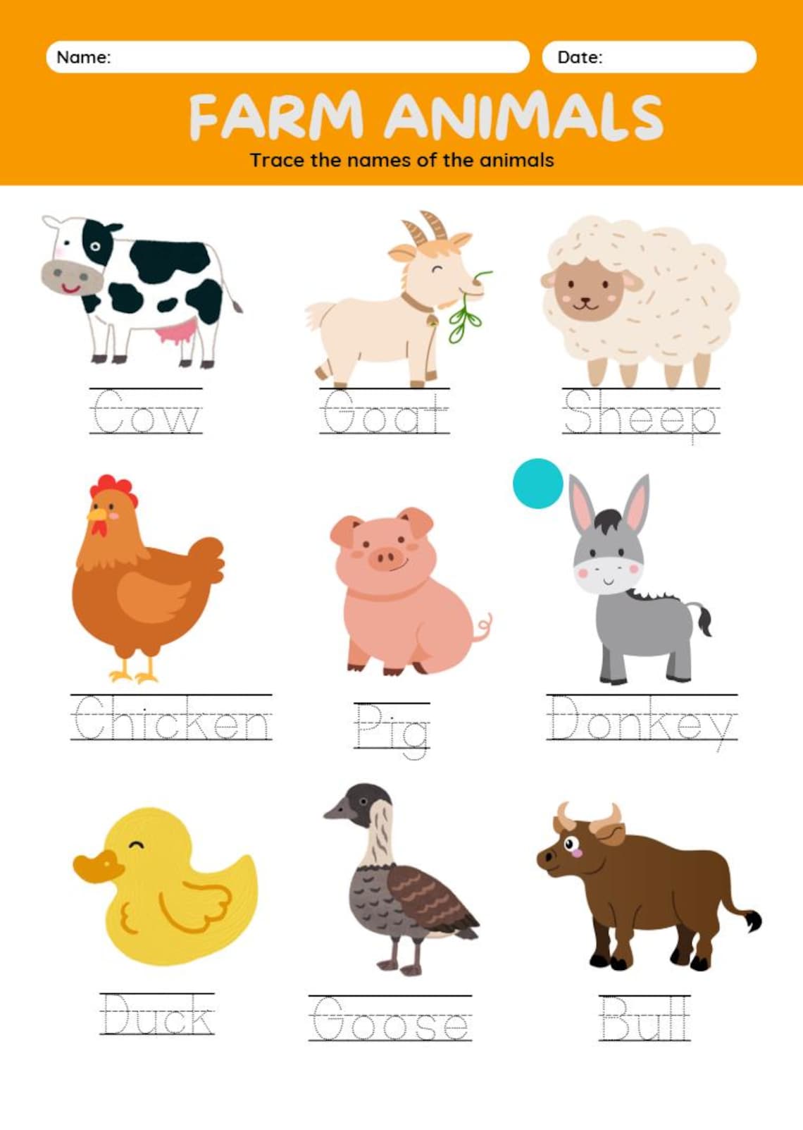 For Children, Trace Animal Names Worksheets - Etsy
