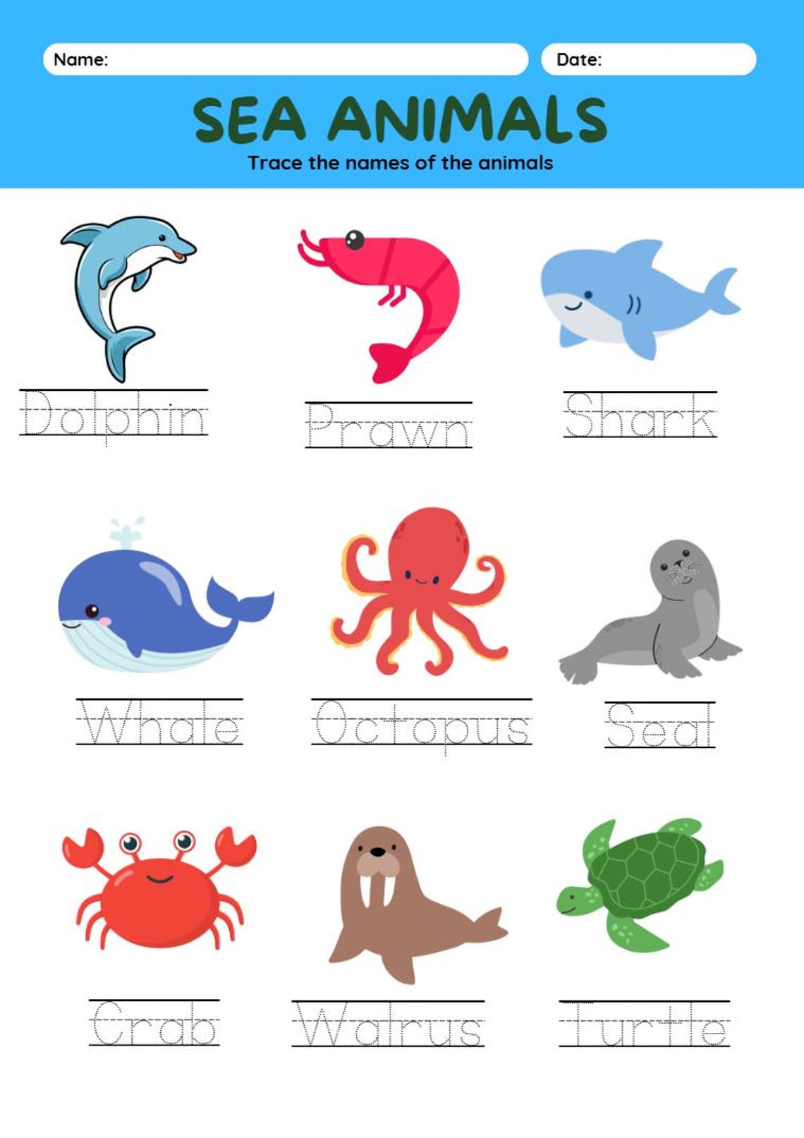 For Children, Trace Animal Names Worksheets - Etsy