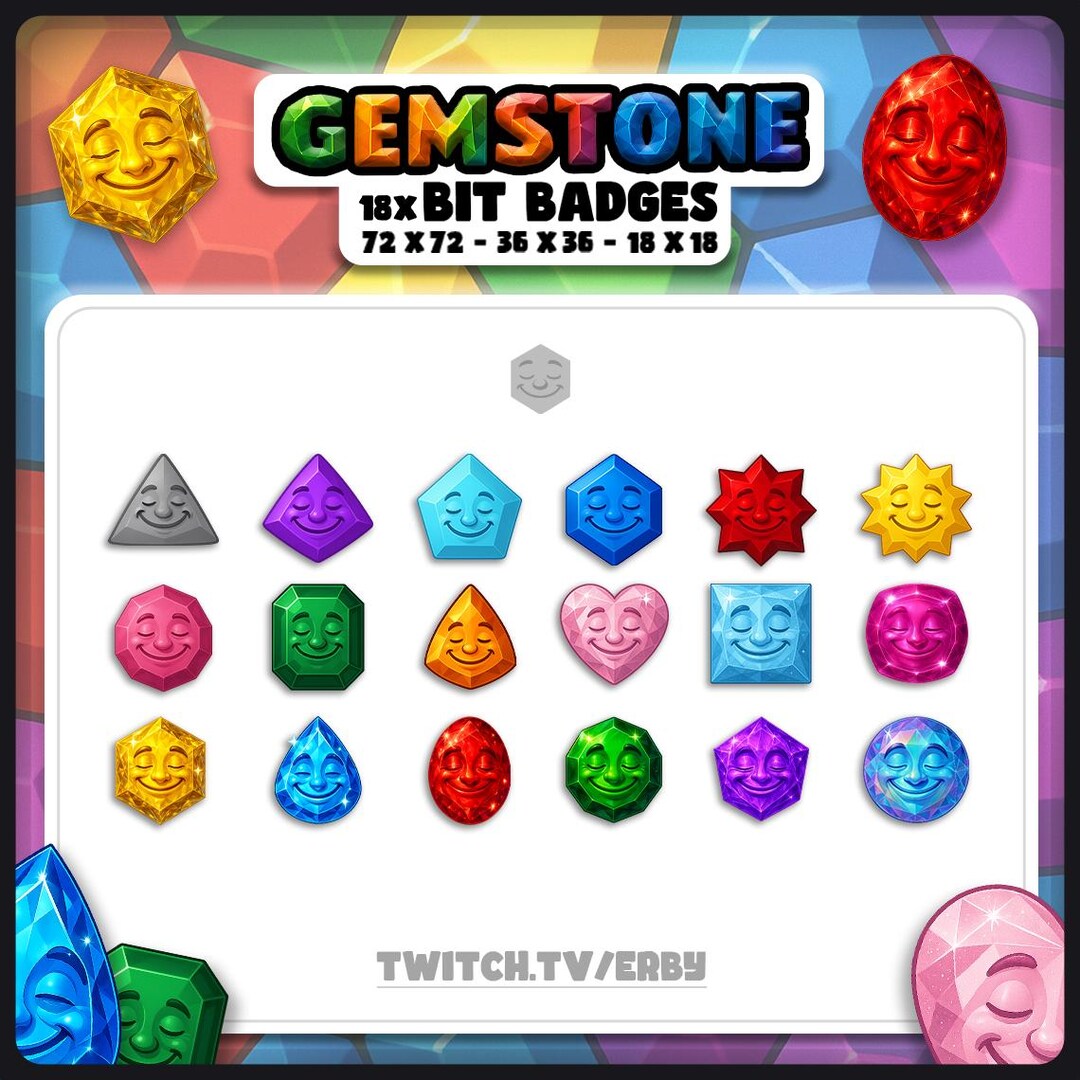 18x Gem Face Twitch Bit Badges / Fancy Gemstones / Bit Tier Badges ...
