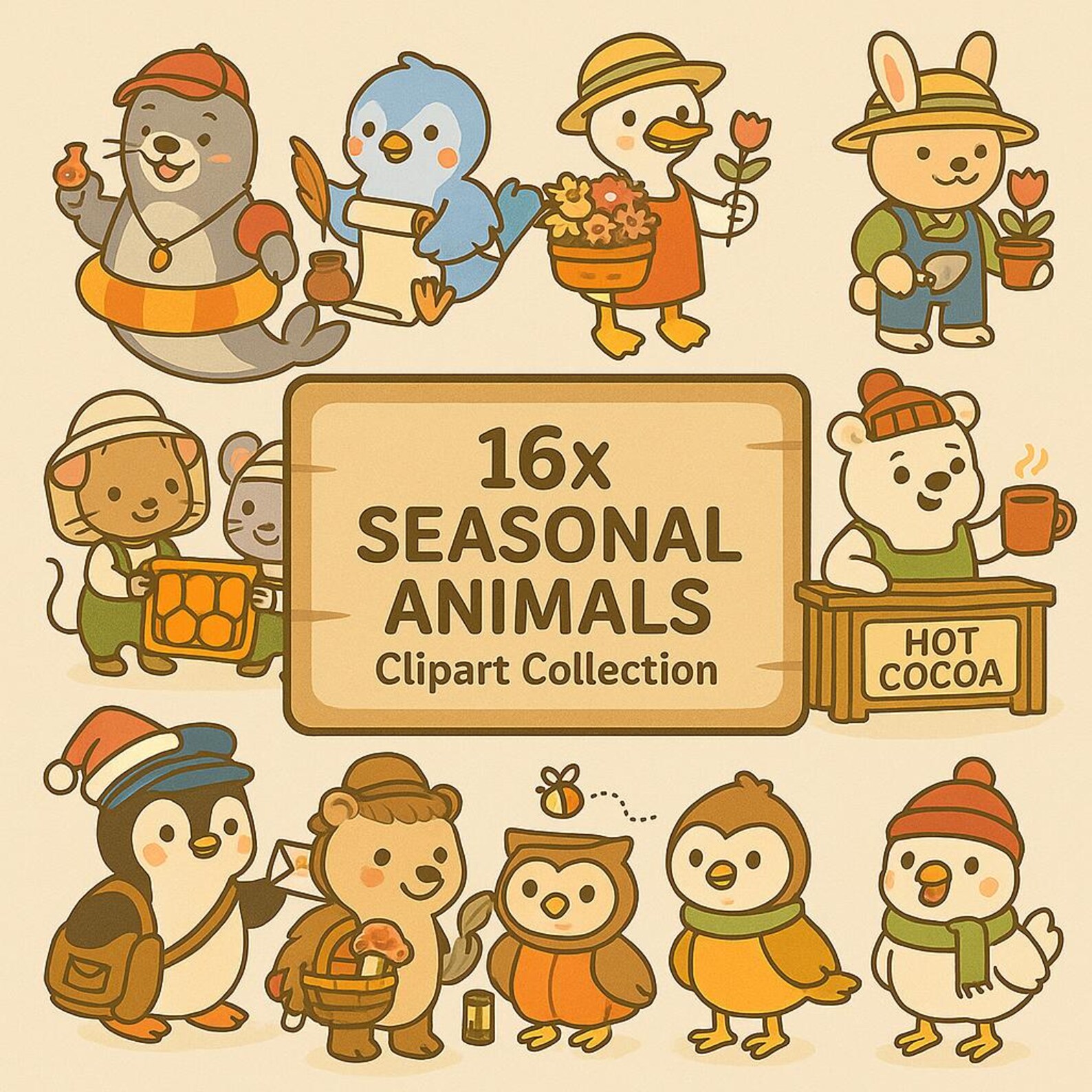 16 Whimsical Baby Animal Clipart, Quirky Watercolor Animals PNG, Cute ...