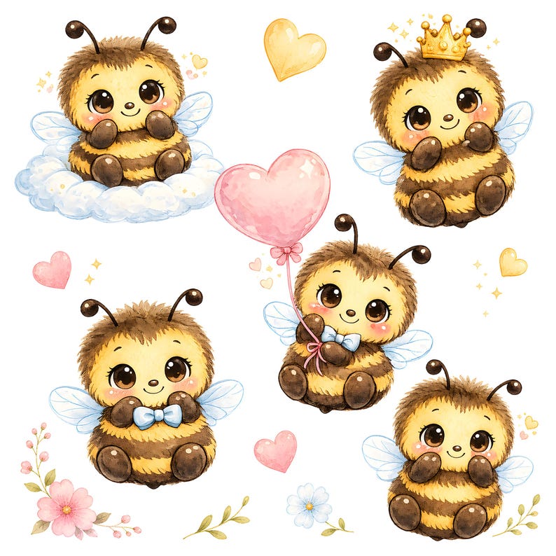 Baby Bee Watercolor Clipart Bundle, Honeycomb, Baby Shower PNG Images ...