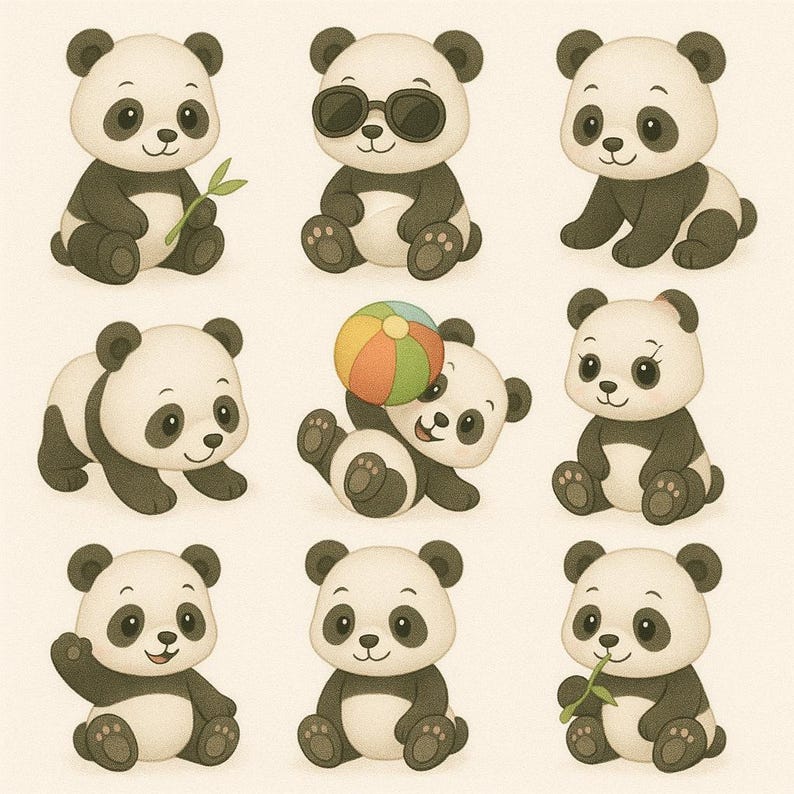 25 Cute Baby Panda Clipart PNG, Kawaii Panda Digital Download ...