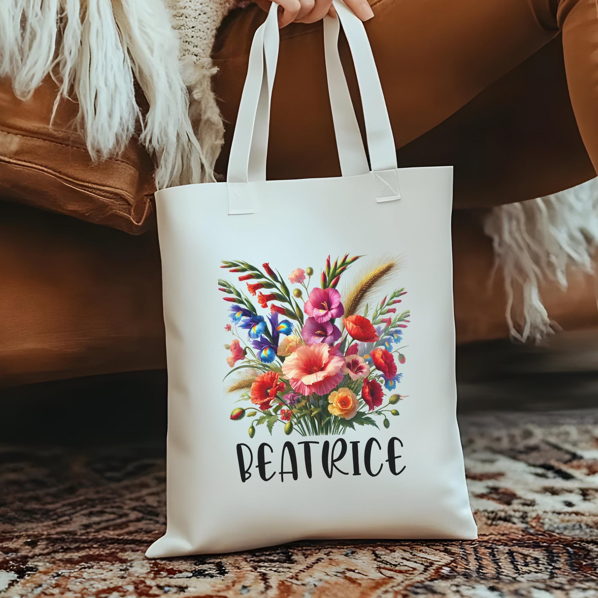 Personalized Floral Tote Bag: Custom Colorful Flower Bouquet Print - Etsy