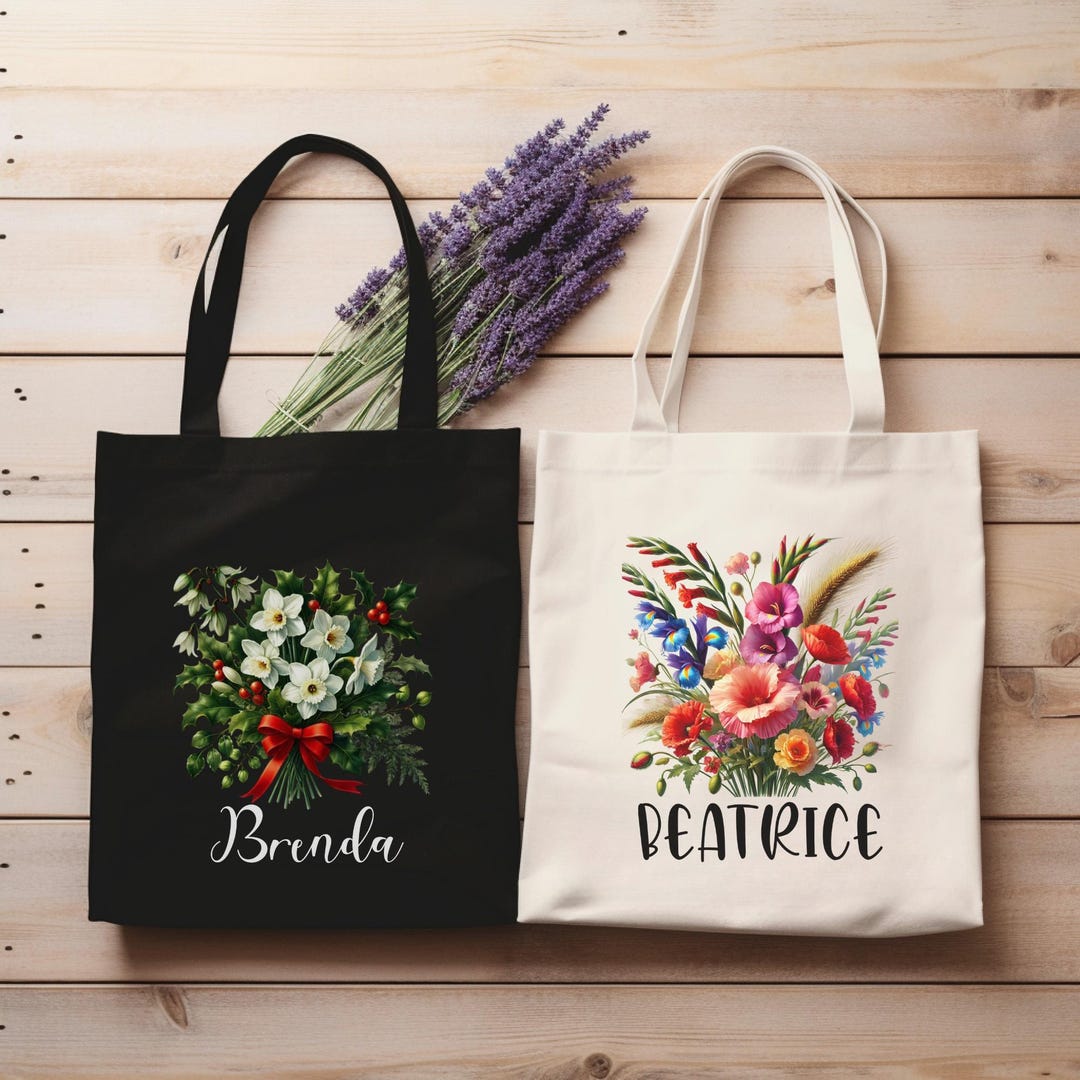 Personalized Floral Tote Bag: Custom Colorful Flower Bouquet Print - Etsy