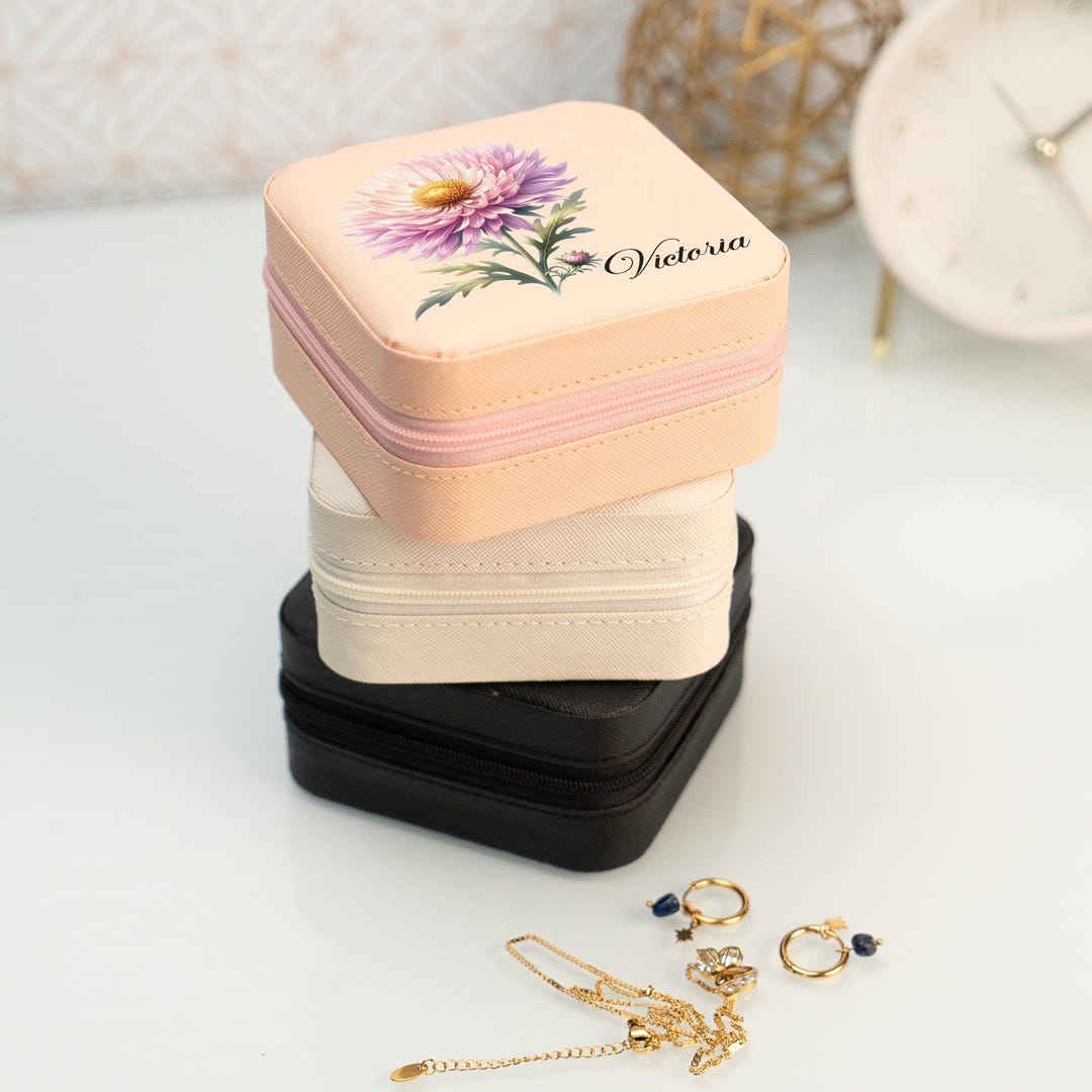 Personalized Leather Jewelry Box Square Travel Case Custom Printed ...
