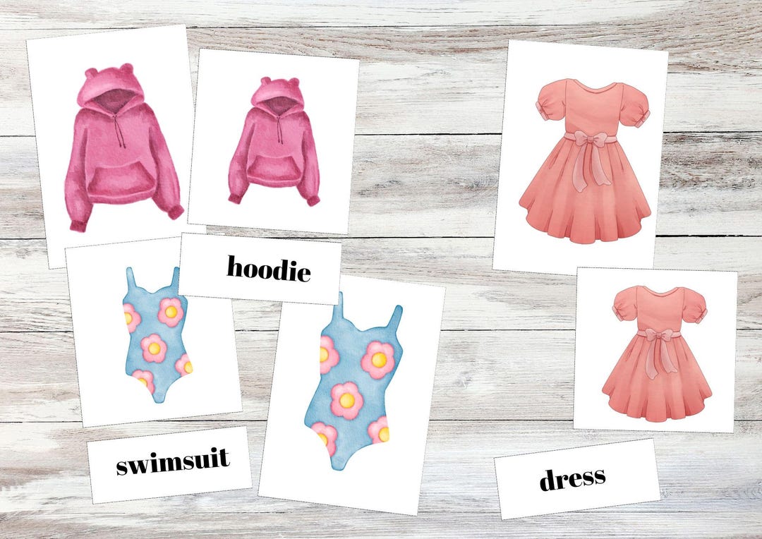 Montessori Clothes 3 Part Cards | 32 Vocabulary Flashcards | Printable ...