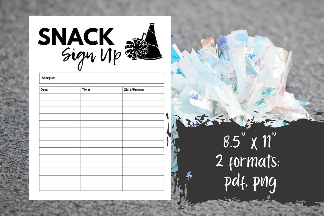 Printable Cheer Snack Schedule, Cheer Snack Schedule, Cheer Mom ...