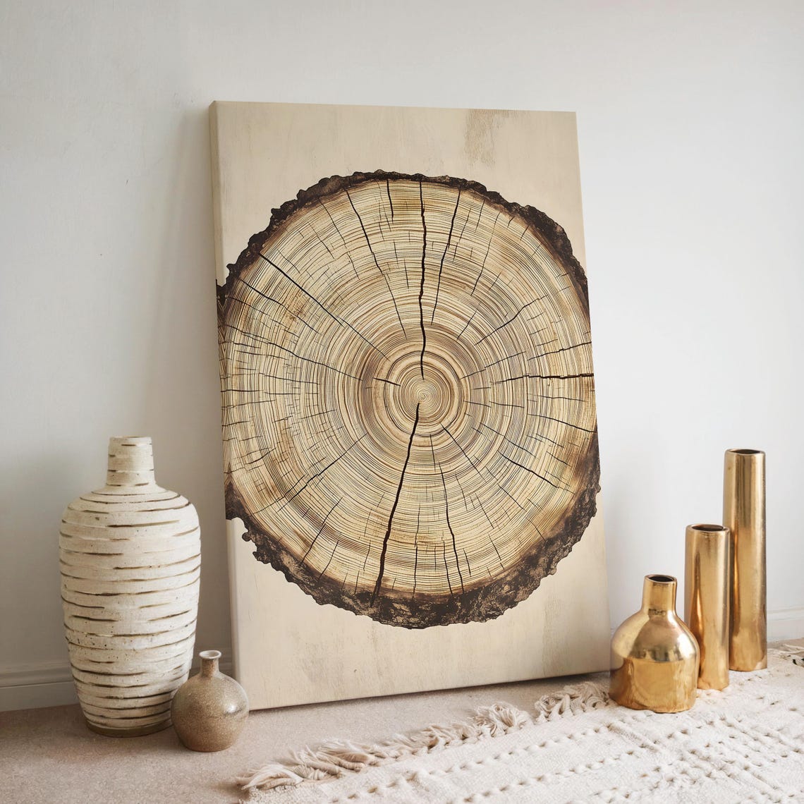 Rustic Tree Ring Wall Art Print – Detailed Wood Slice Illustration in ...