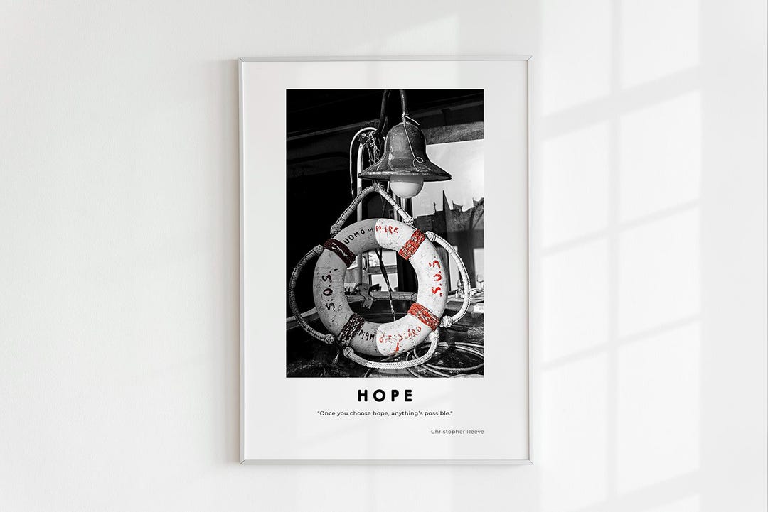 Nautical Lifebuoy Art Print - "hope" Quote, Black & White (digital ...