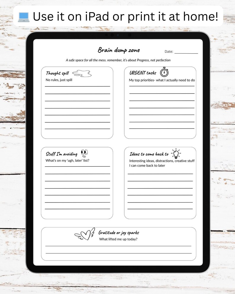 Minimalist ADHD Brain Dump Printable | Black and White To-do and ...