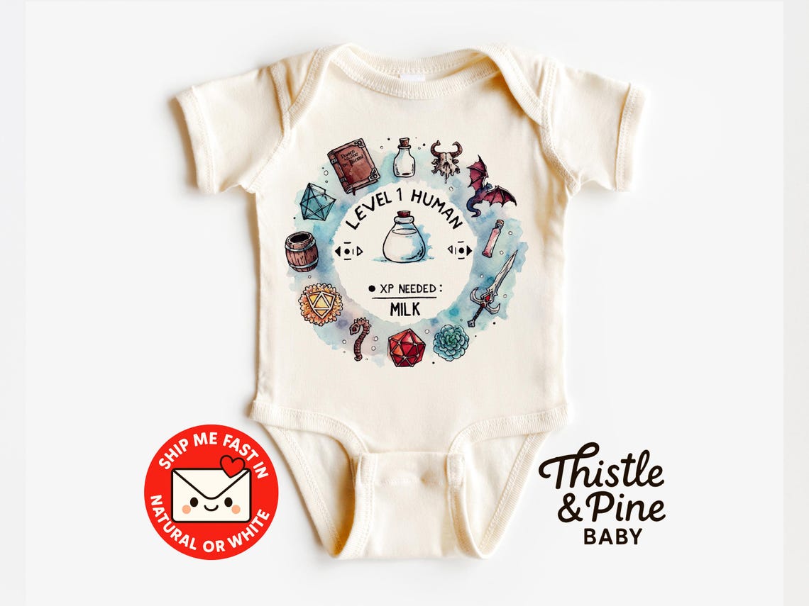 Level 1 Human DND Baby Onesie® – RPG Gamer Baby Bodysuit, Nerdy Newborn ...