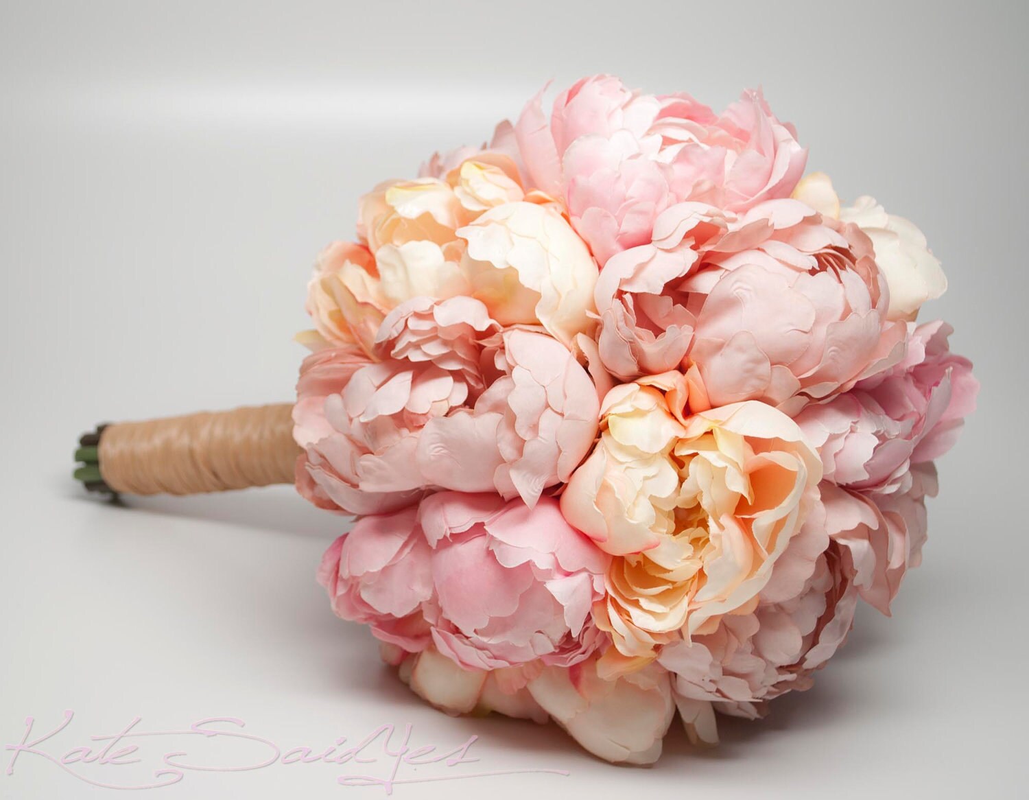 Wedding Bouquet Pink and Peach Peony Bouquet Rustic Shabby | Etsy