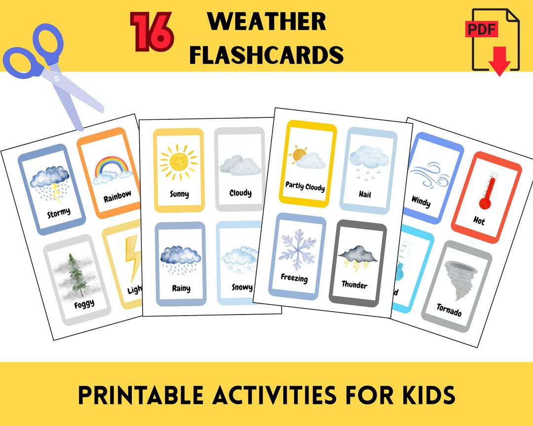 16 Weather Cards | Montessori Flashcards | Pre-school Cards | Rainbow ...