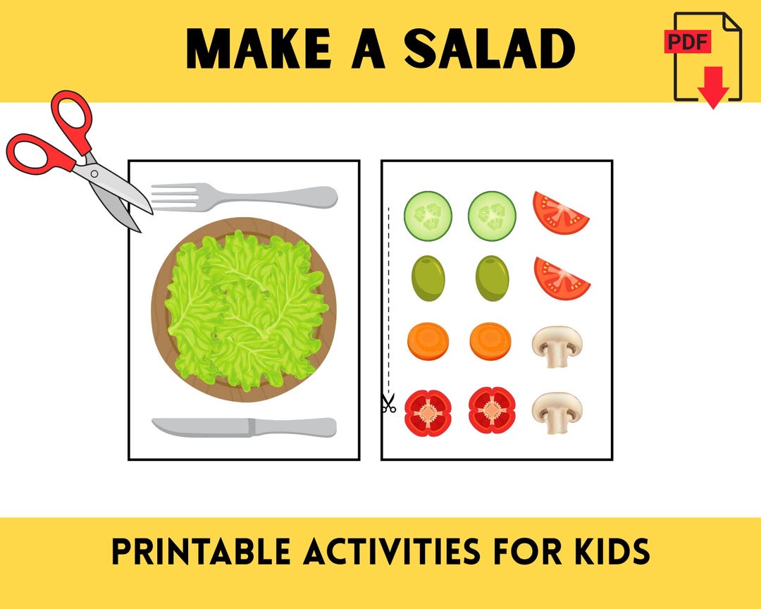 Printable Salad Craft: Cut and Glue Activity for Kids (PDF Download) - Etsy