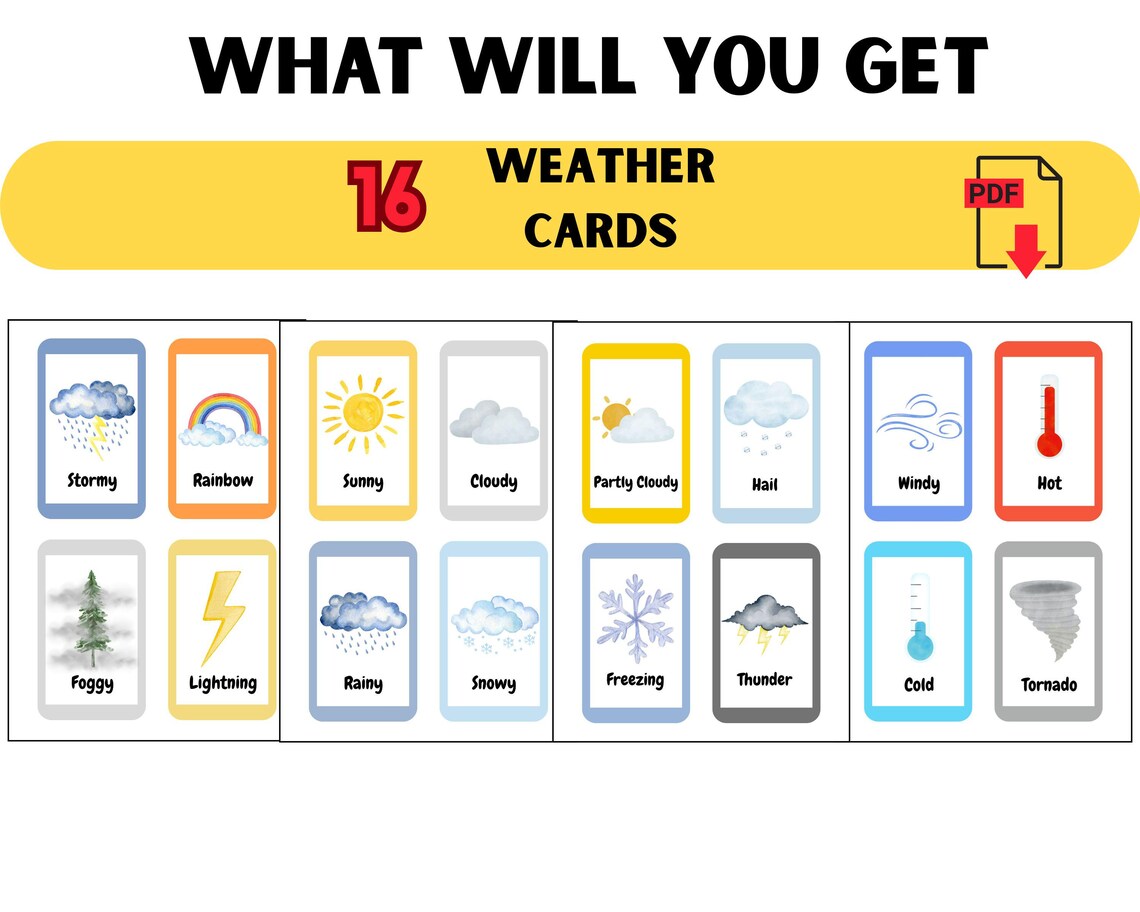 Weather Flashcards: Montessori Educational Printable Cards (digital ...