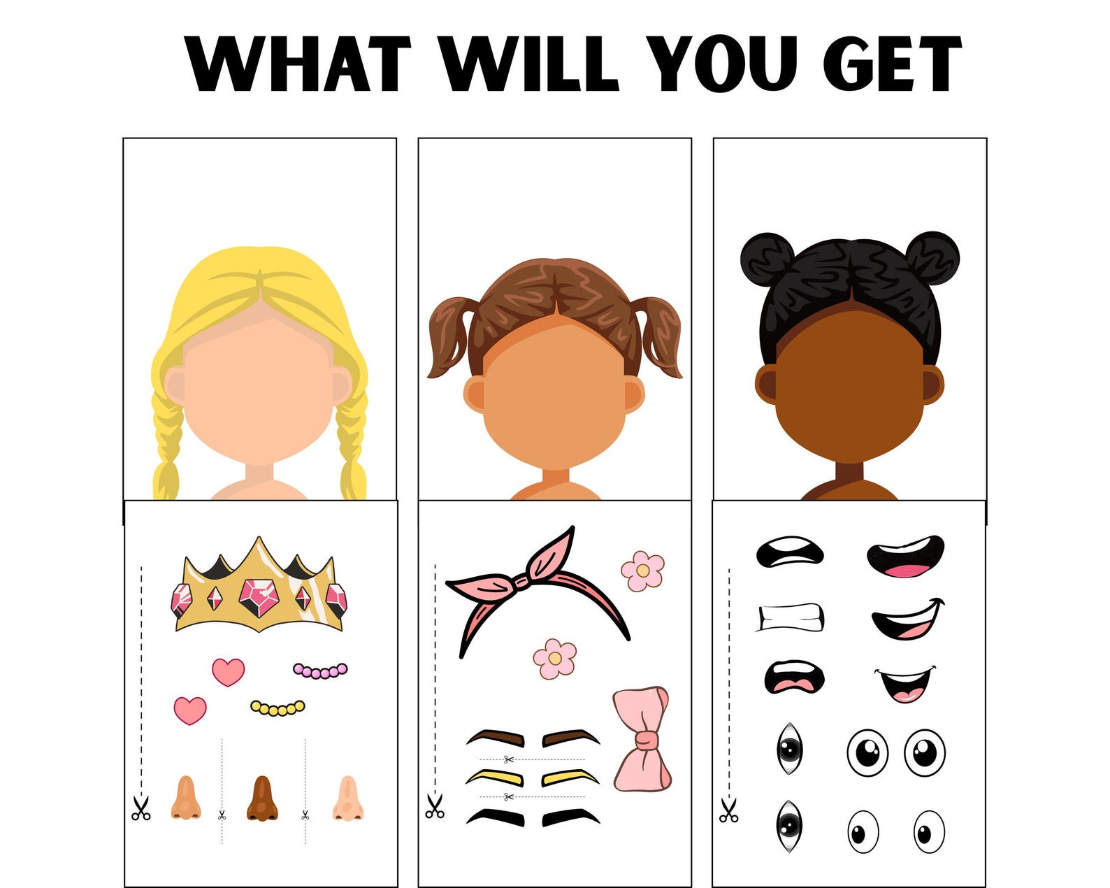 Girl Faces Craft: Cut & Paste DIY Art Activity (printable PDF Download ...