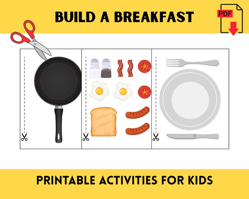 Build a Breakfast – Cut and Paste Activity for Kids | Printable Food ...