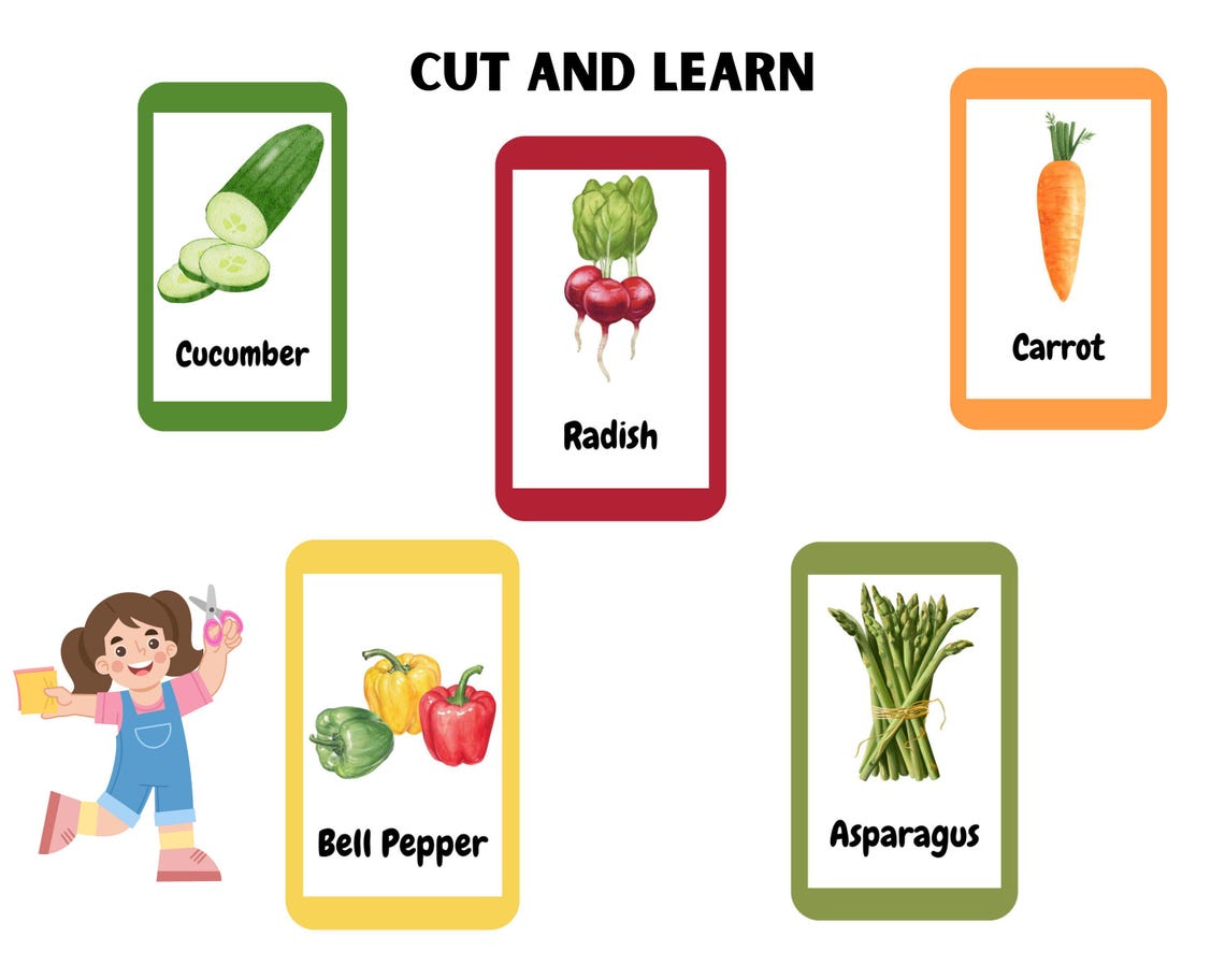 Vegetable Flashcards: Montessori Educational Cards, Toddler Printable ...