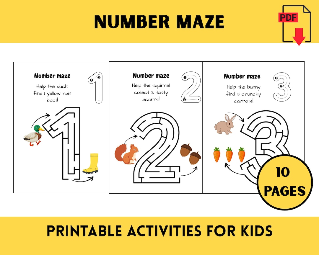 Printable Number Maze Worksheets, Number Recognition, Preschool ...