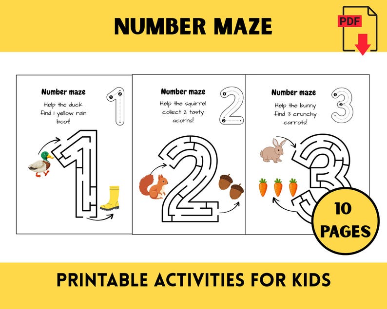 Printable Number Maze Worksheets, Number Recognition, Preschool ...