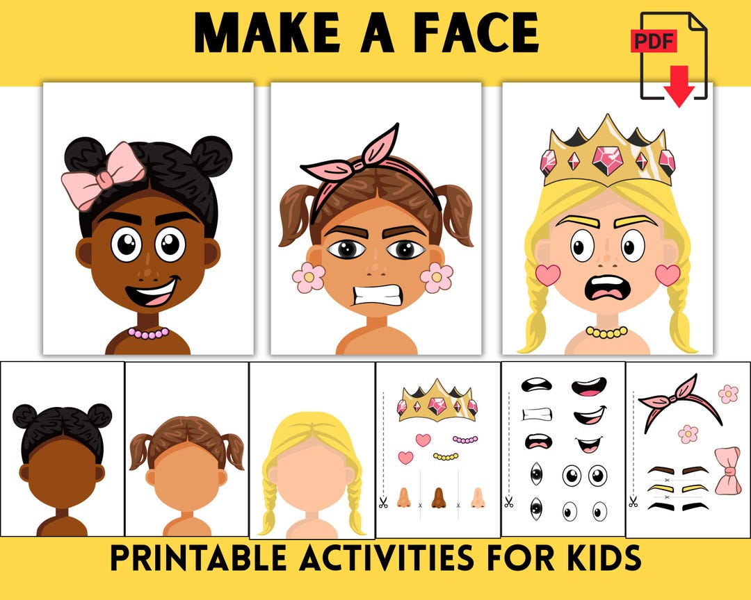 Girl Faces Craft: Cut & Paste DIY Art Activity (printable PDF Download ...