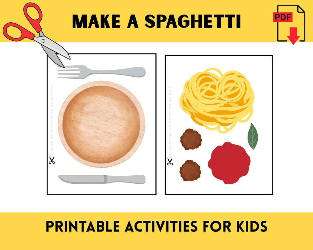 Make a Spaghetti – Printable Cut and Paste Pasta Craft for Kids| PDF - Etsy