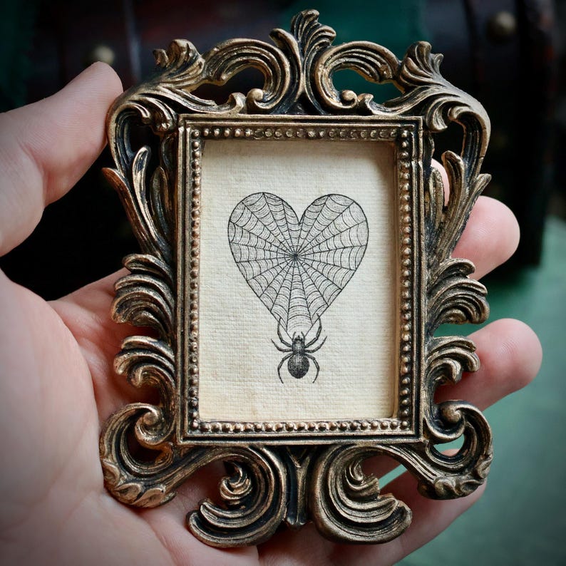 Baroque Spider With Heart Web Mini Portrait in Vintage Style Frame ...