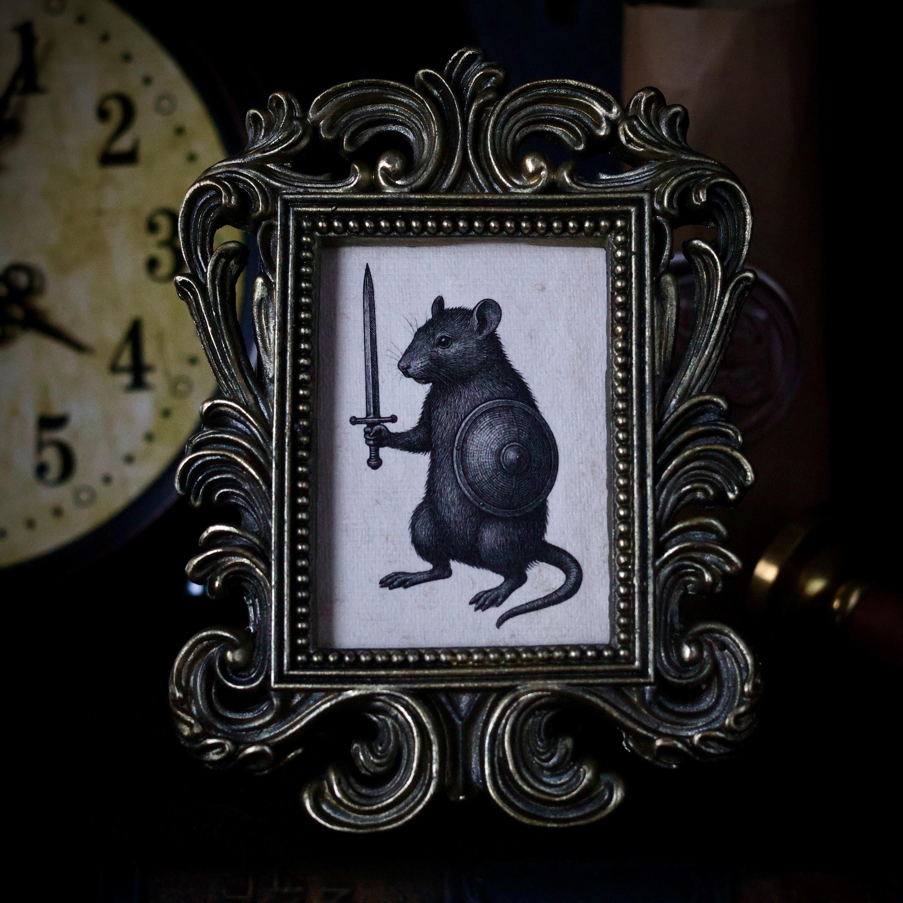 Mouse With Sword & Shield Baroque Mini Vintage Style Frame – Gothic ...