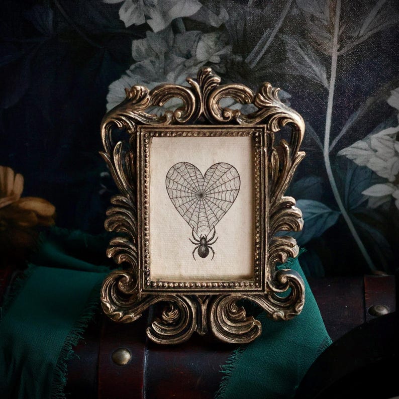 Baroque Spider With Heart Web Mini Portrait in Vintage Style Frame ...