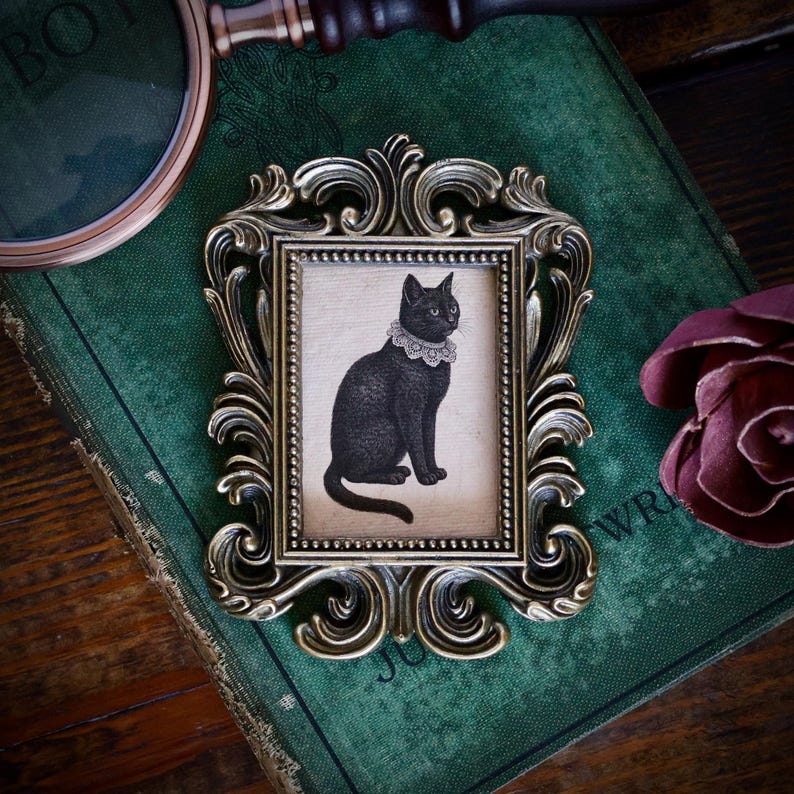 Baroque Cat Mini Portrait in Vintage Style Frame – Gothic Cottagecore ...